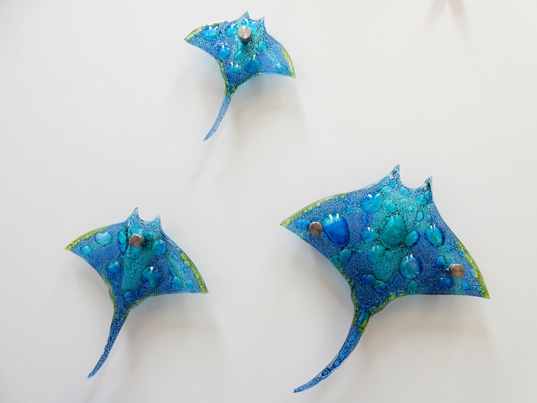 SET of 3 Stingrays. Fused Glass Rays. Rays Wall Art. Bathroom Wall Art ...