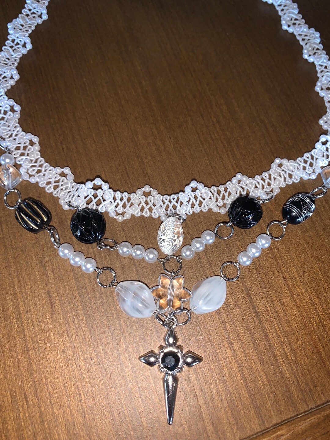 Edgy Black and White Beaded Cross Necklace/ Choker(: - Etsy