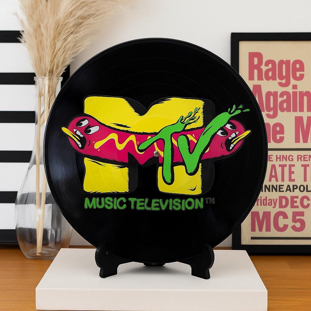 MTV Hot Dog Vinyl Art – Upcycled 12" Record Wall Decor – Retro Music ...