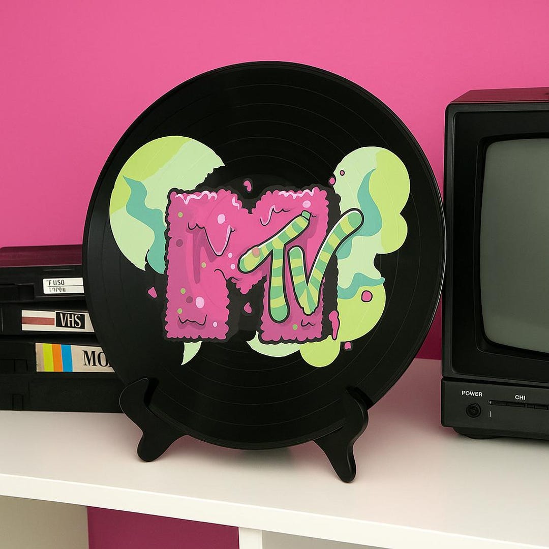 MTV Pop Art Vinyl Record Wall Decor – Upcycled 12" Retro Music Room Art ...