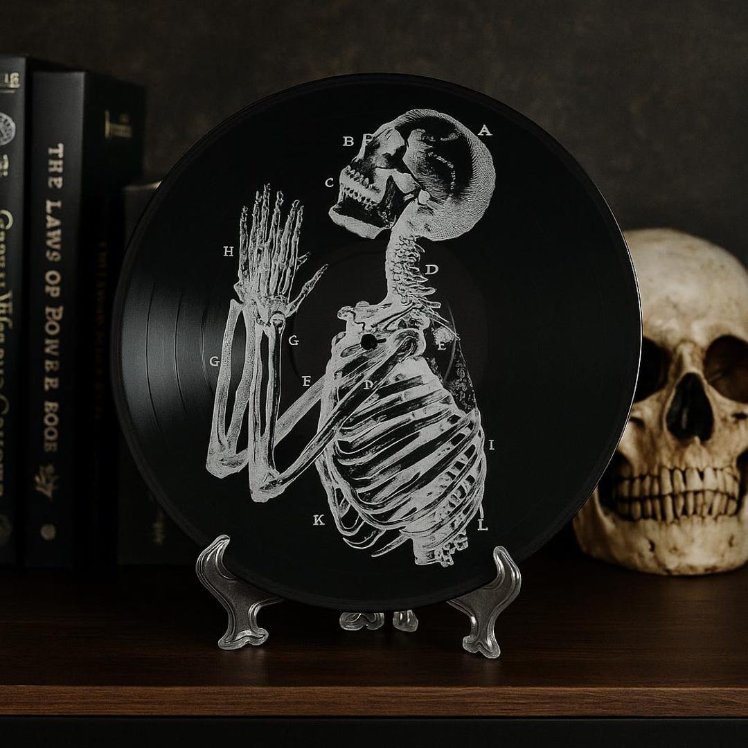 Praying Skeleton Anatomy Art on Vinyl Record – 12" Gothic Wall Decor ...