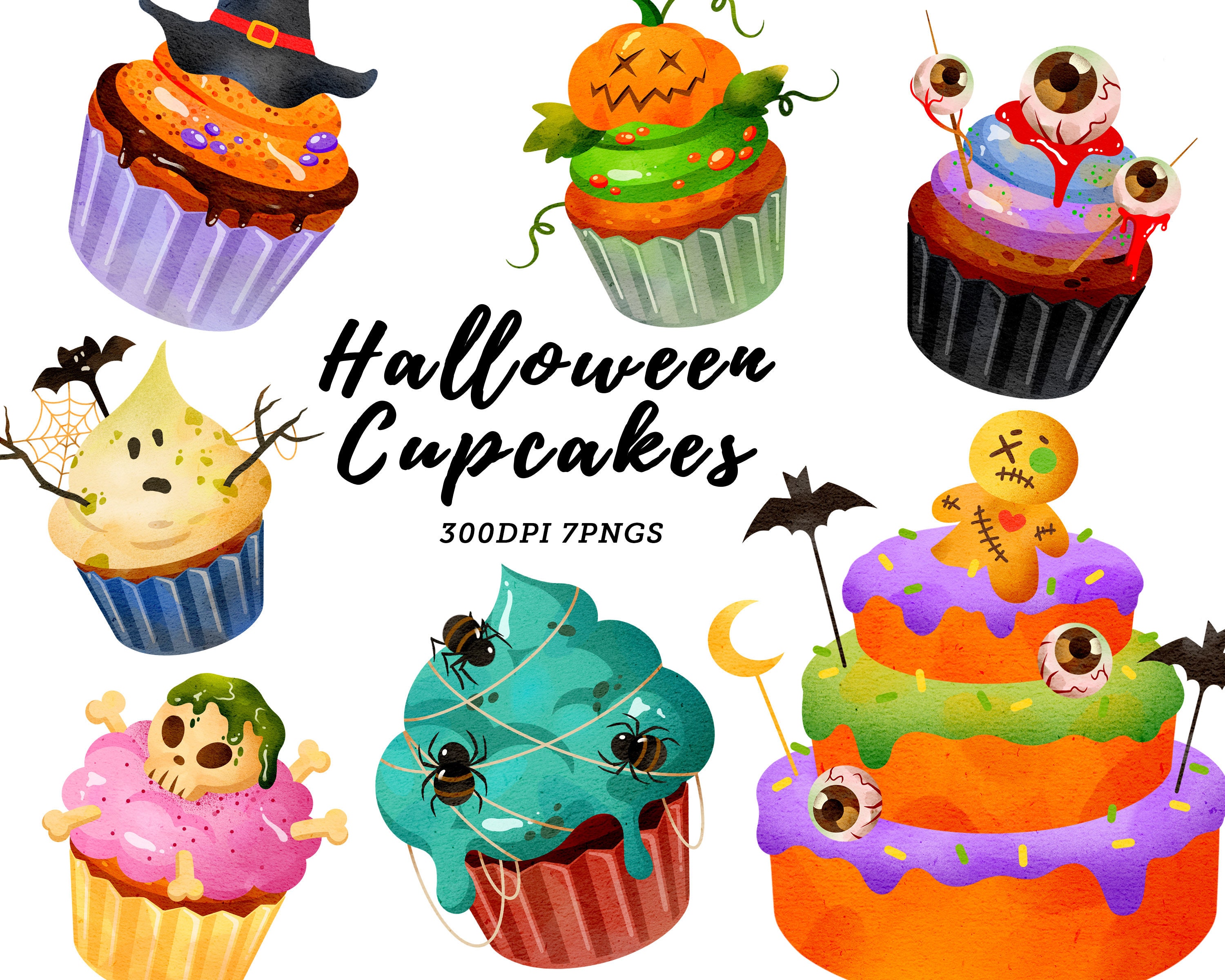 Watercolor Halloween Cupcakes Clipart / Halloween Sweets Clip Art ...
