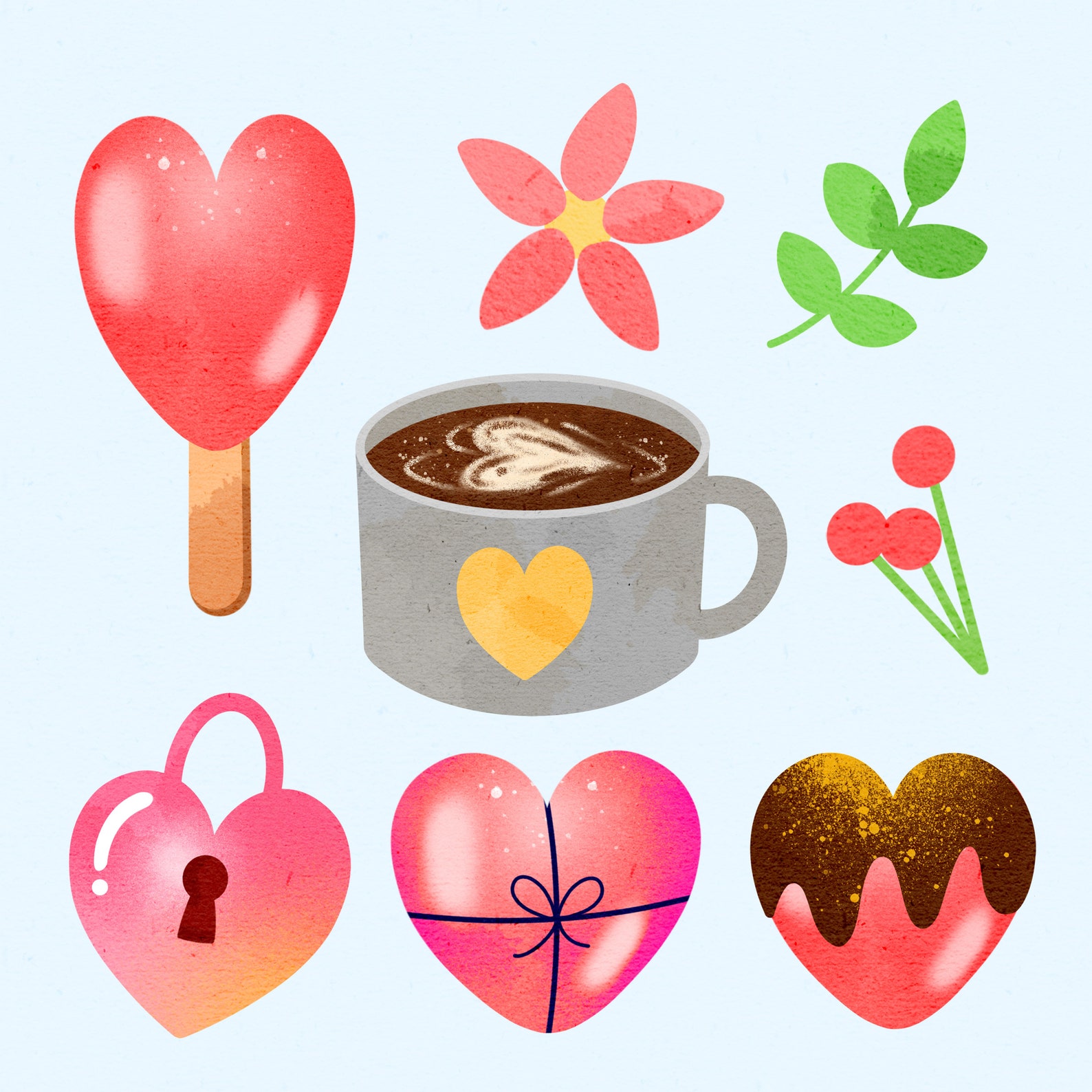 Watercolor Valentines Day Clip art / Valentines Download / | Etsy