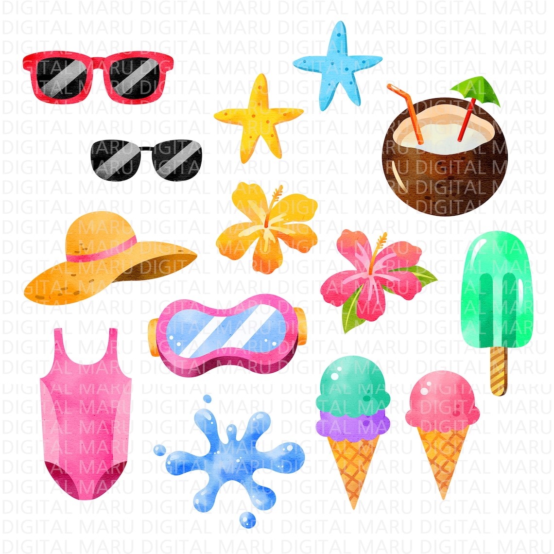 Watercolor Pool Party Clipart / Summer Clipart / Pool Clipart / Party ...
