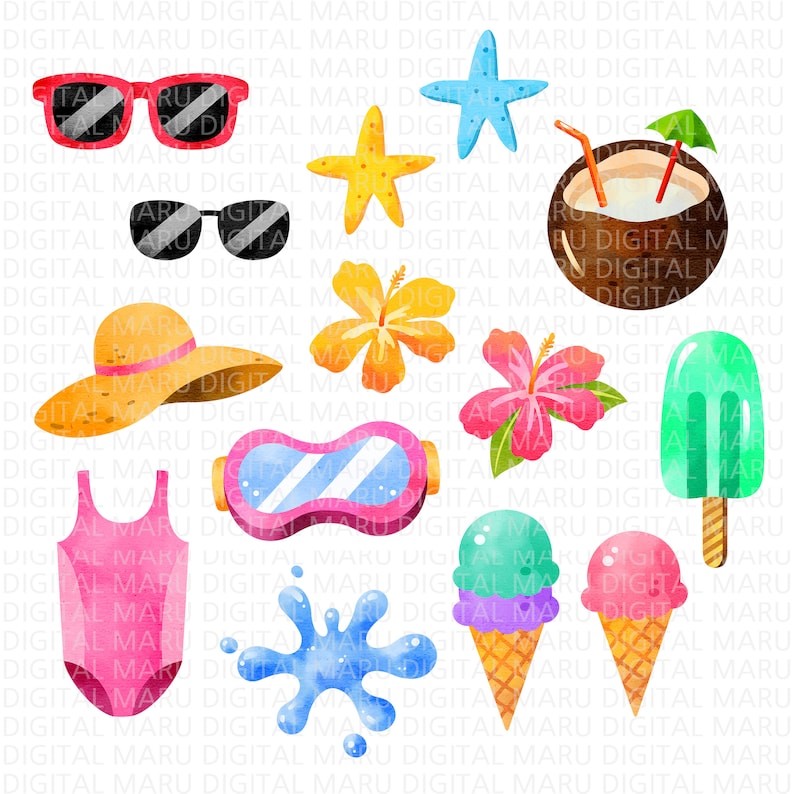 Watercolor Pool Party Clipart / Summer Clipart / Pool Clipart / Party ...