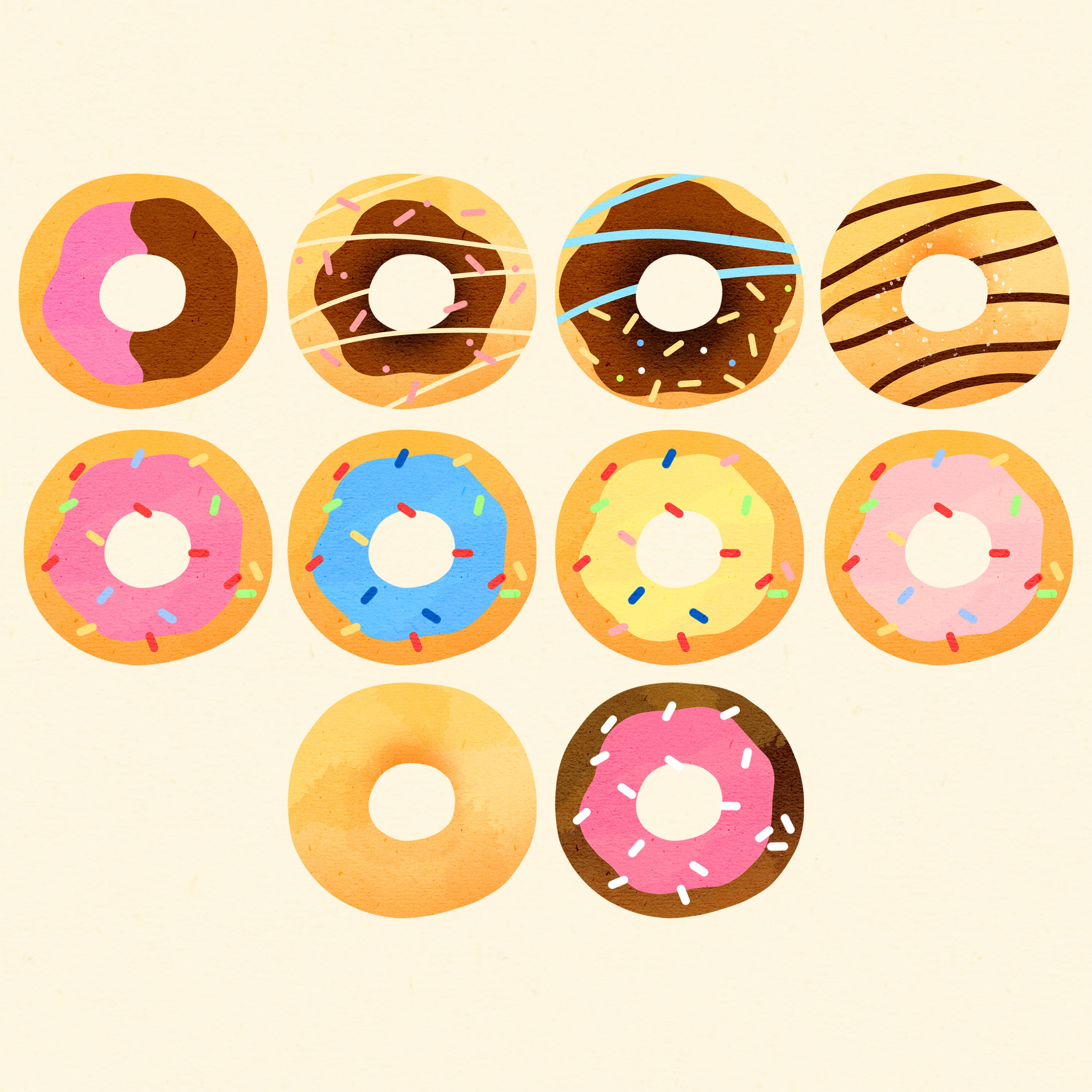 Watercolor Donut Clipart / Pastry Download / Chocolate Donuts / Pastel ...