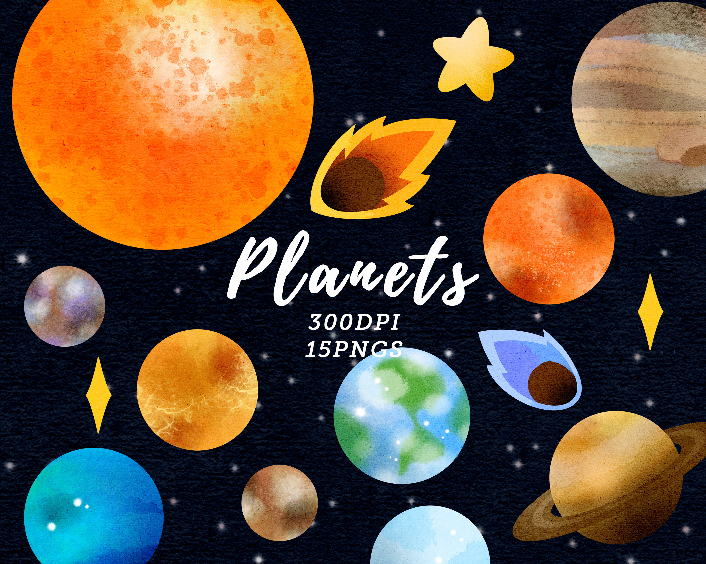 Watercolor Planets Clipart / Space Clipart / Solar System Download ...