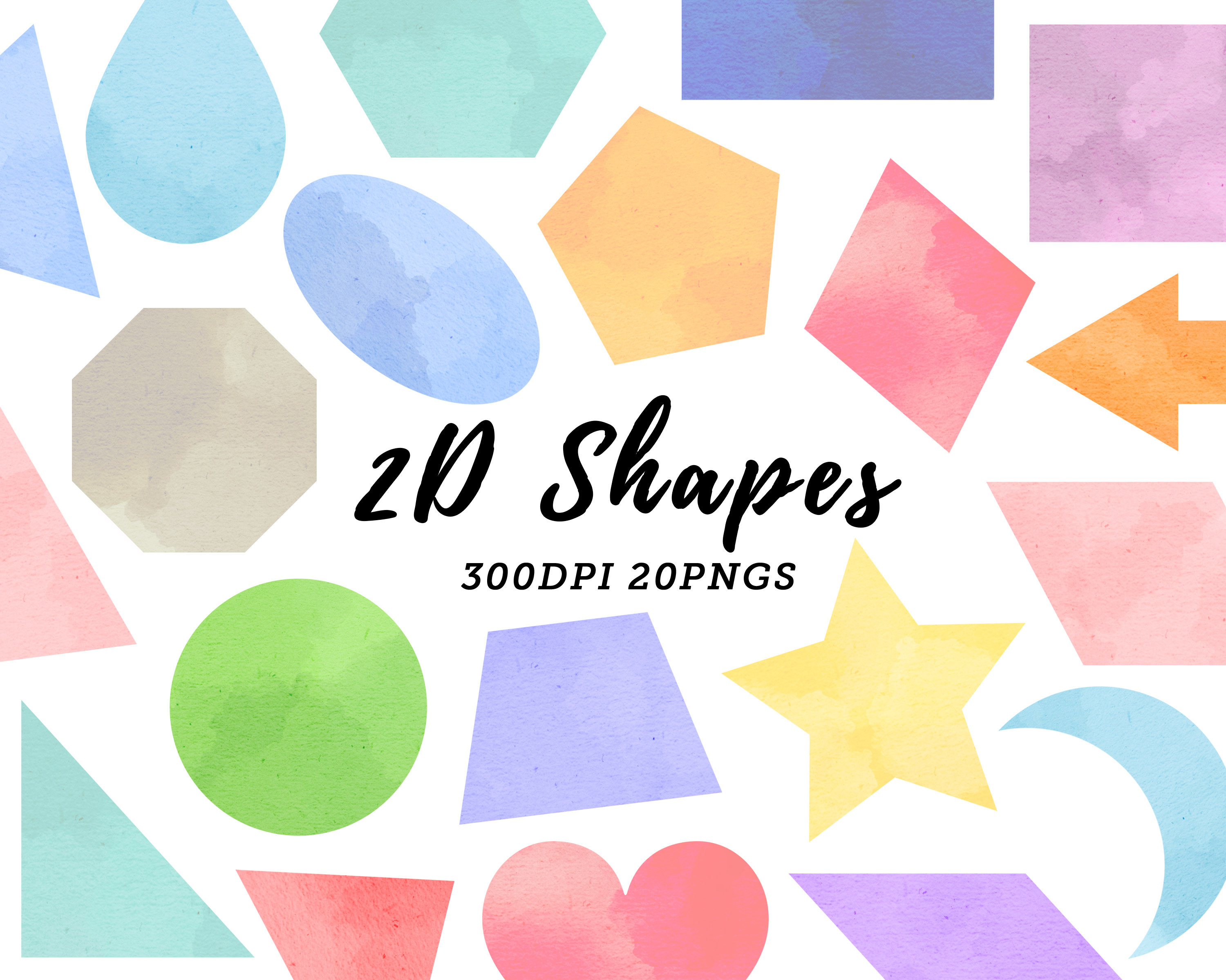 Watercolor 2D Shapes Clipart / Shapes Download / Instant Download ...
