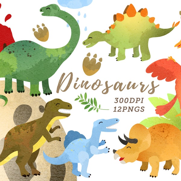 Dinosaur Watercolor Clipart - Etsy