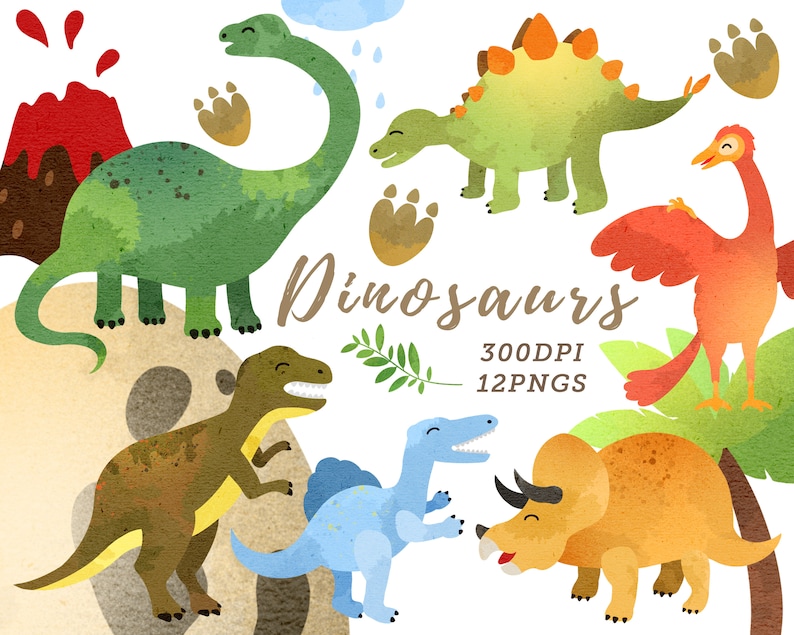 Watercolor Dinosaurs Clipart / Prehistoric Clip Art Download ...