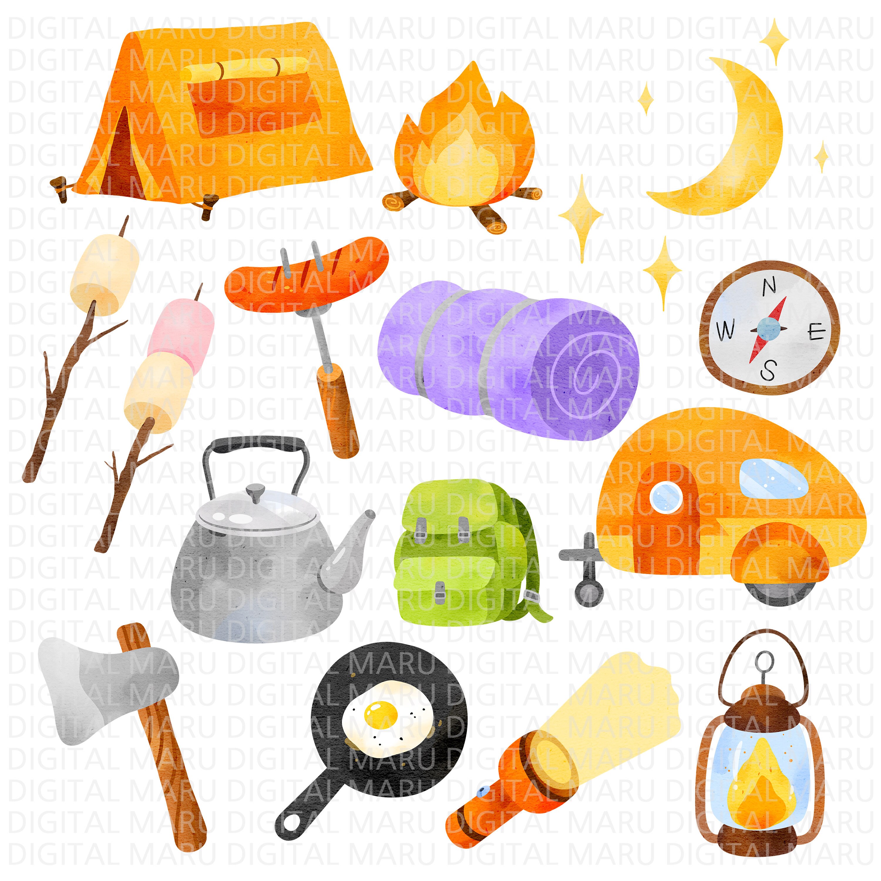 Watercolor Camping Clipart / Camping Clip Art / Travel Clipart ...