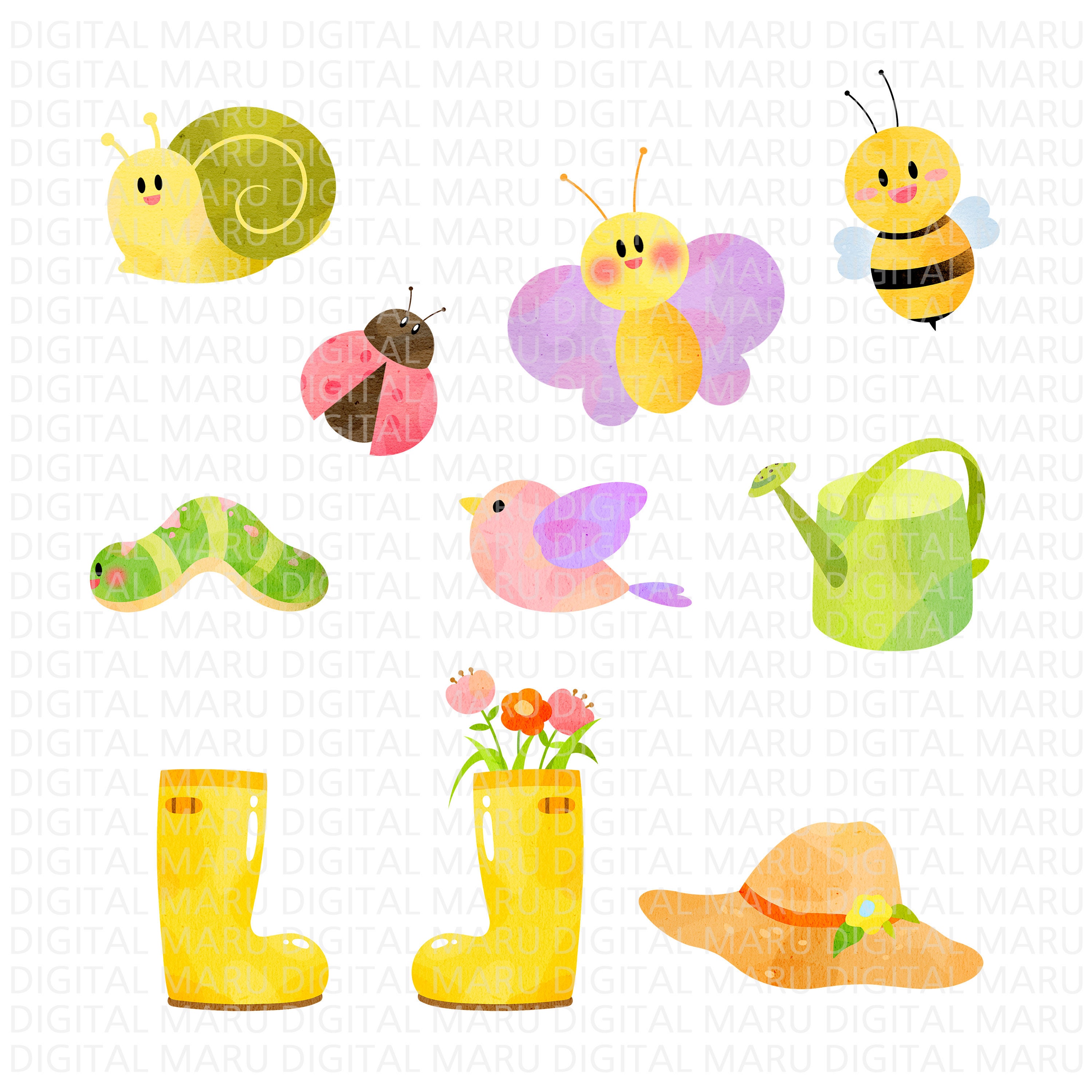 Watercolor Spring Clipart / Watercolor Garden Clipart / Spring Graphics ...