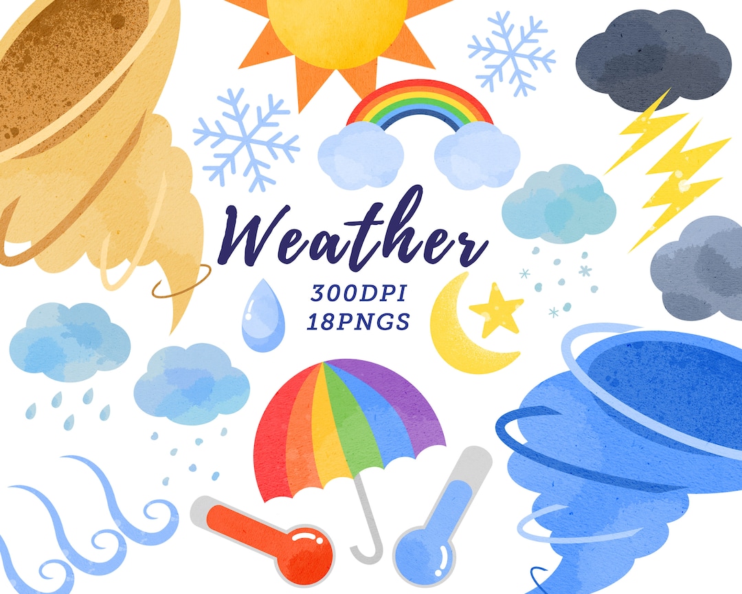 Watercolor Weather Clipart / Clouds Download / Umbrella / Rainbow ...