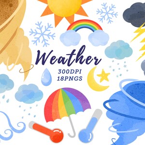 Watercolor Weather Clipart / Clouds Download / Umbrella / Rainbow ...