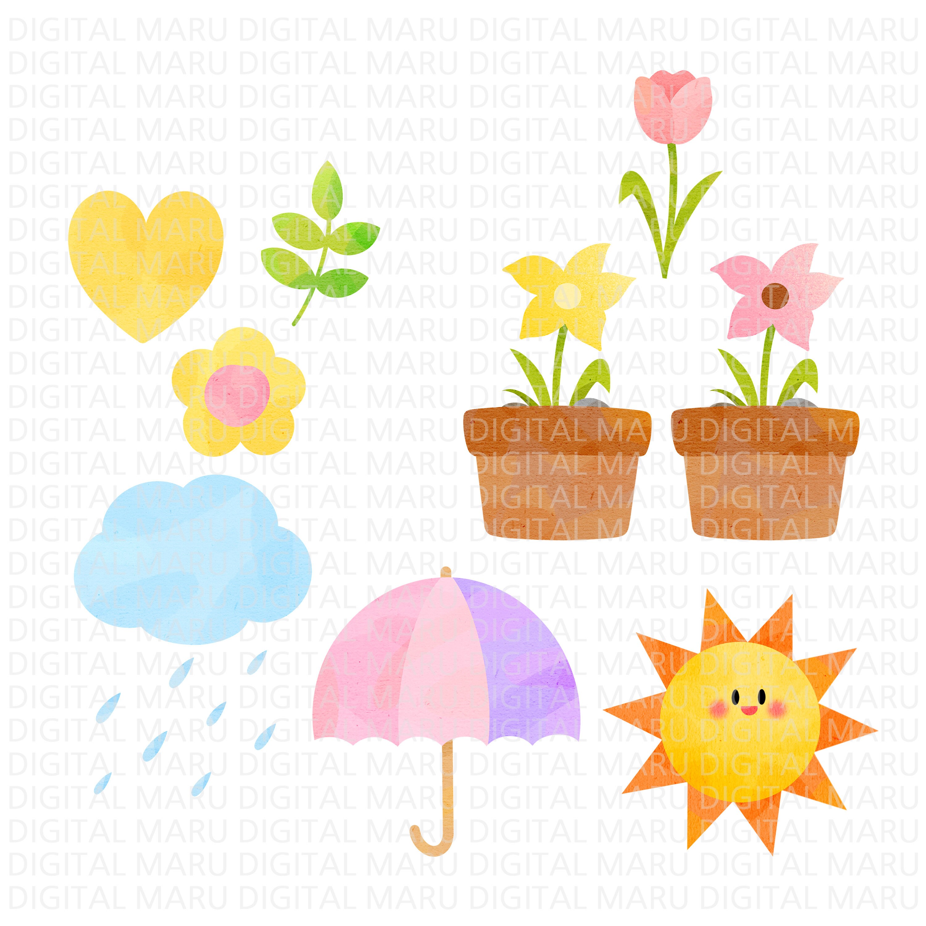 Watercolor Spring Clipart / Watercolor Garden Clipart / Spring Graphics ...