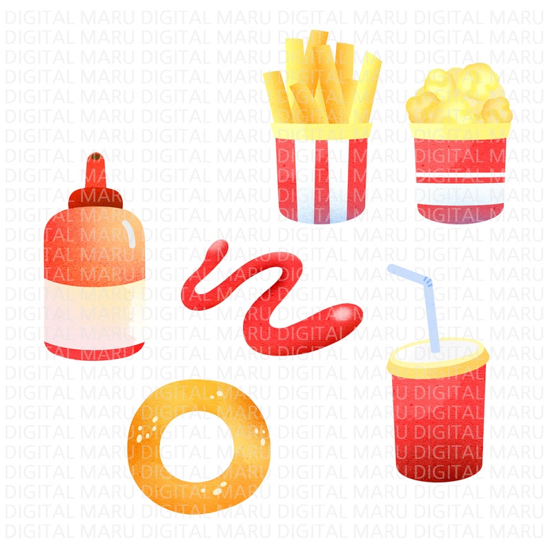 Watercolor Junk Food Clipart / Fast Food Download / Popcorn / - Etsy