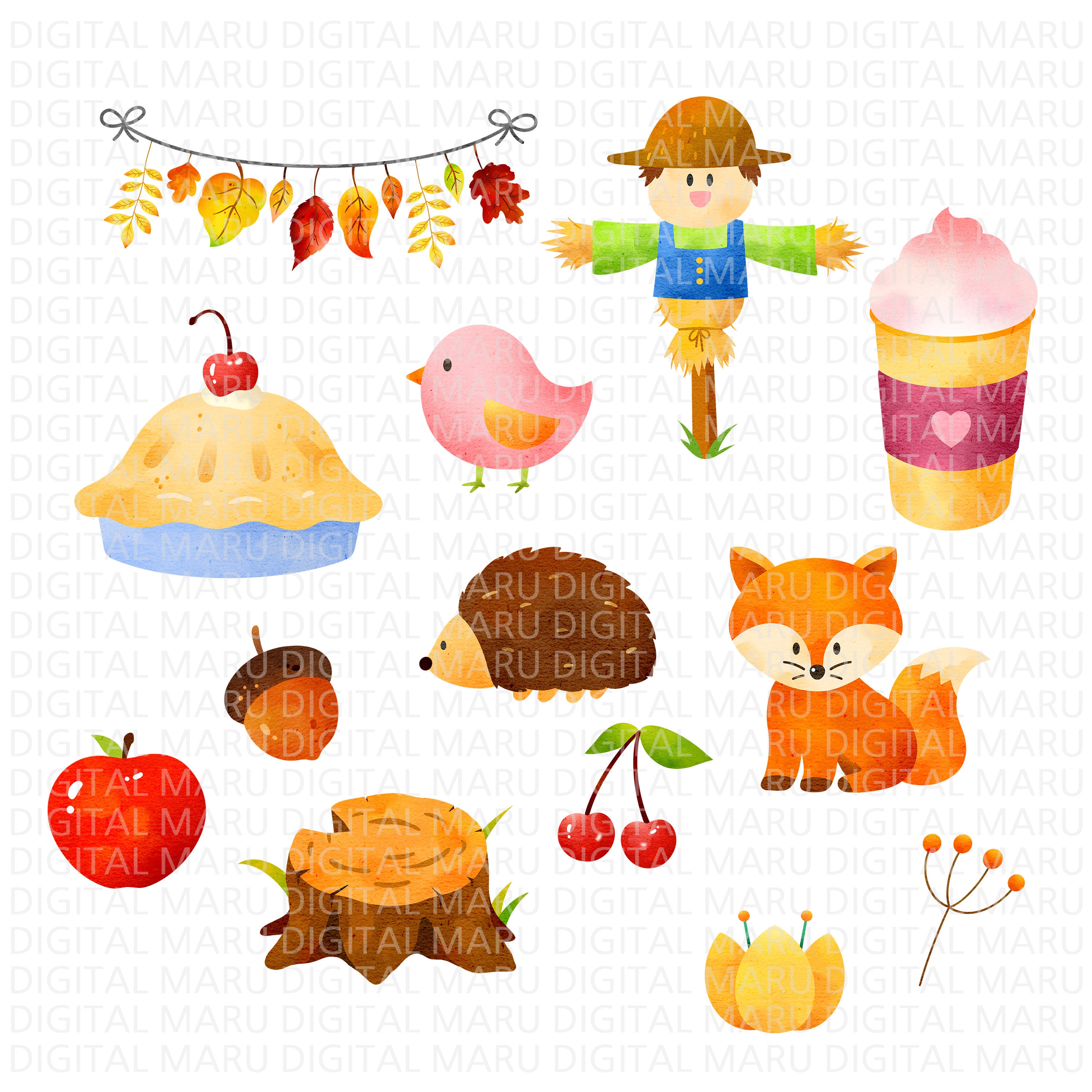 Watercolor Fall Clipart / Autumn Clipart / Pumpkin Clipart / - Etsy