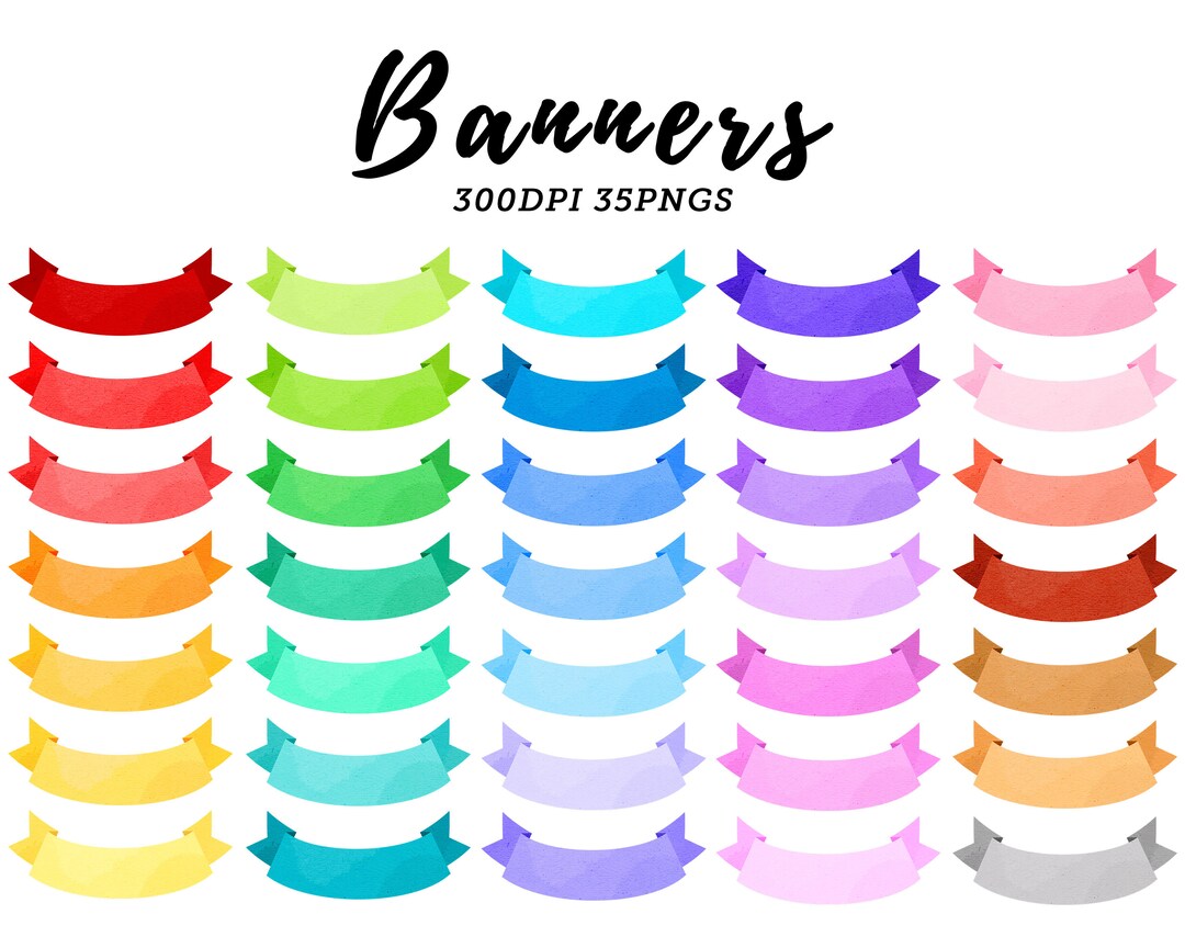 Watercolor Banners Clipart / Rainbow Ribbon Banners / Watercolor Cloth ...