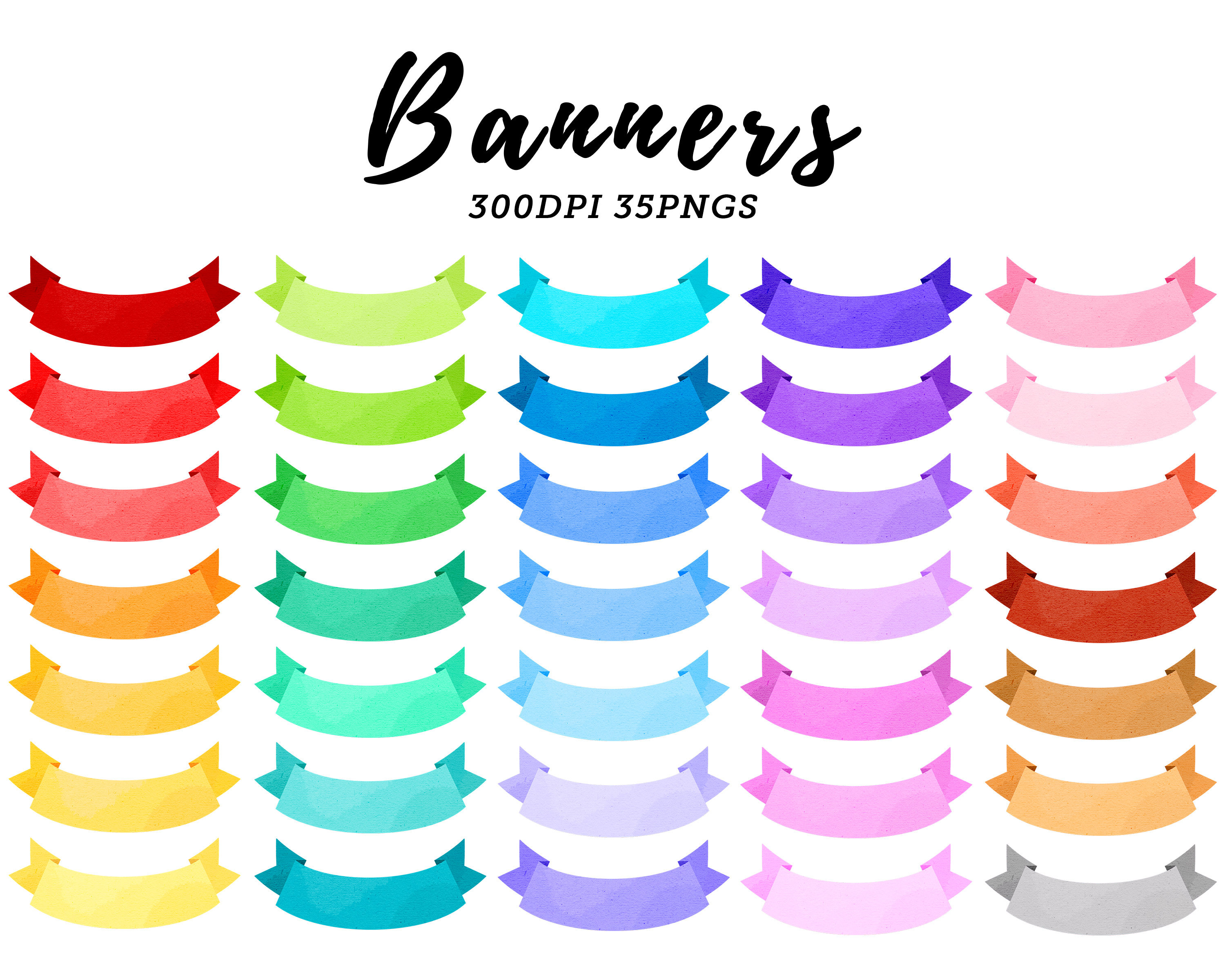 Watercolor Banners Clipart / Rainbow Ribbon Banners / Watercolor Cloth ...