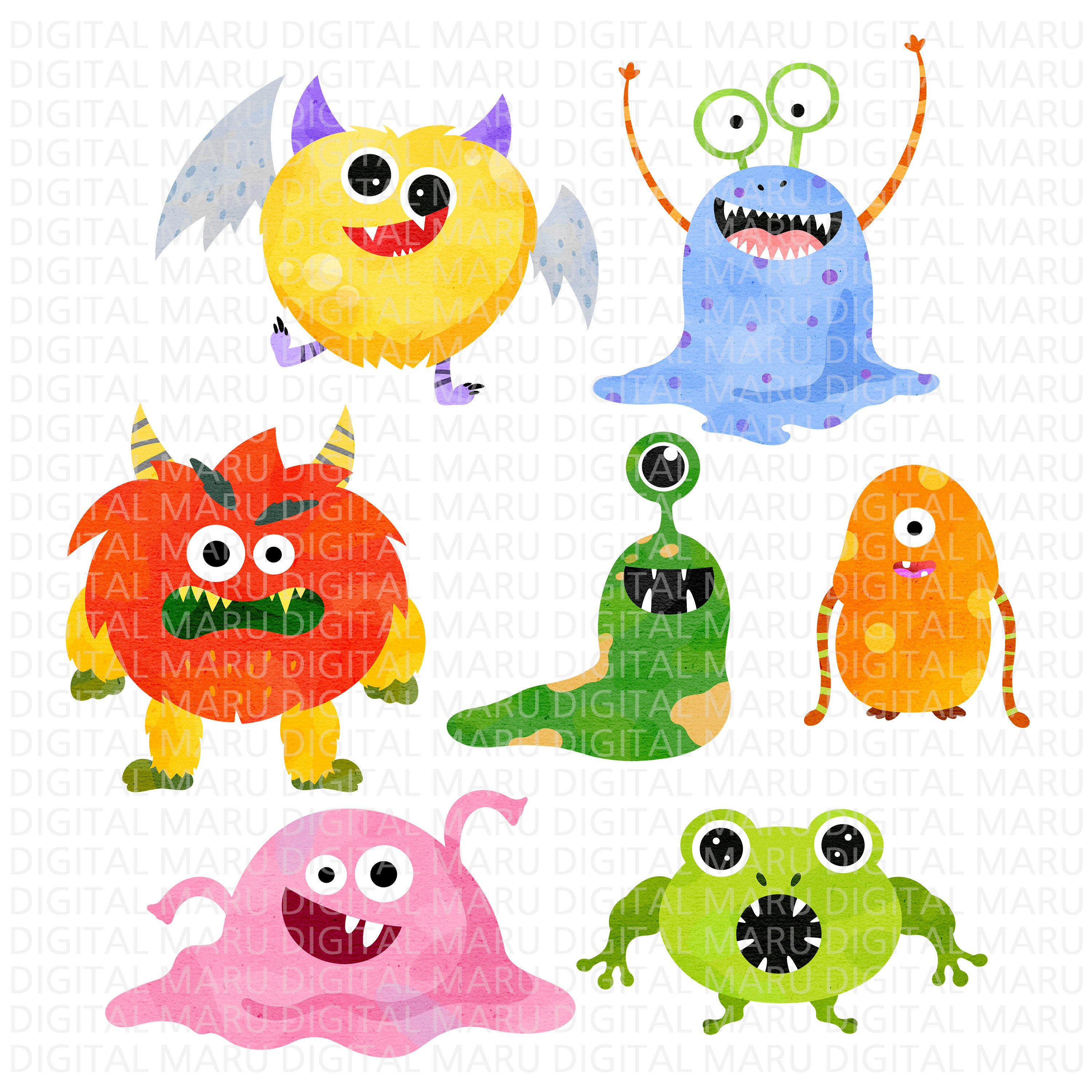Watercolor Monsters Clipart / Cute Monsters Clipart / Halloween Clipart ...