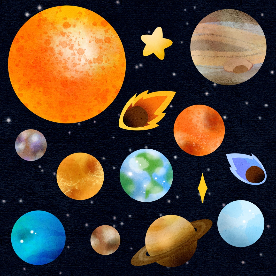 Watercolor Planets Clipart / Space Clipart / Solar System Download ...