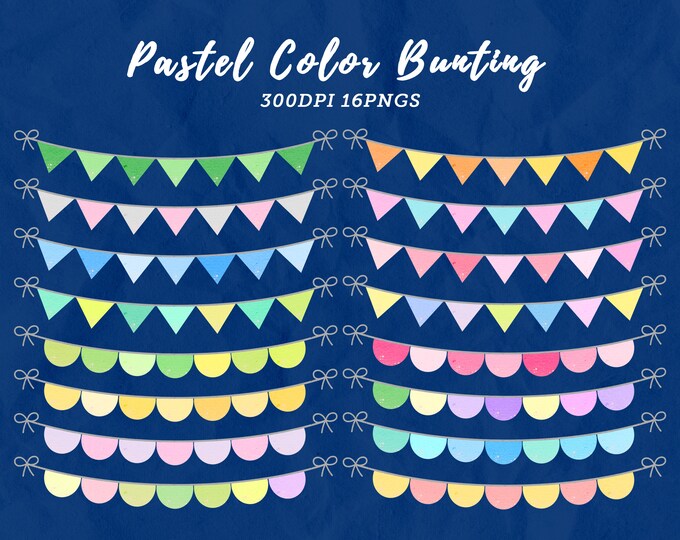Bunting Clipart Bundle, Watercolor Pastel Flag PNG Digital Download ...