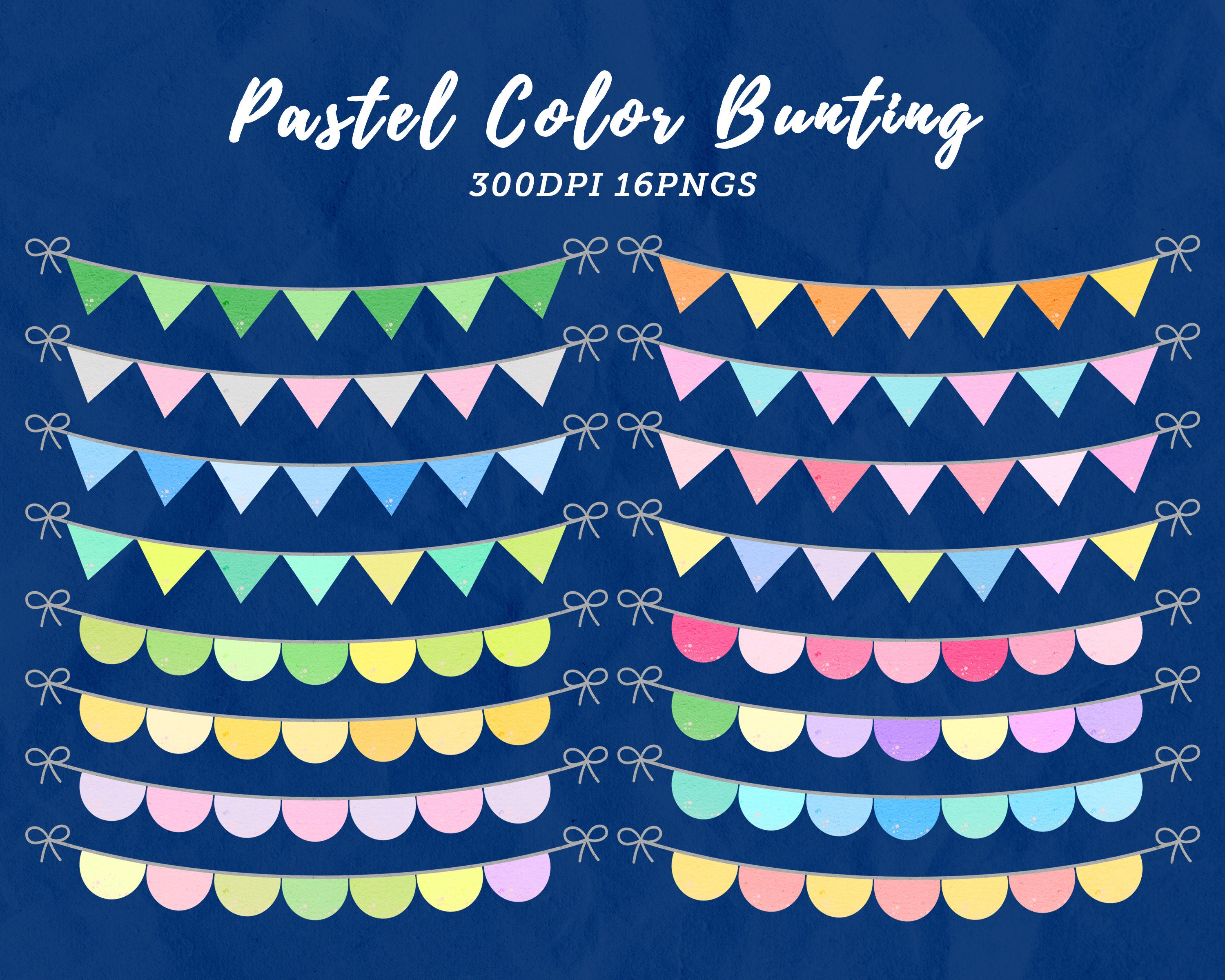 Watercolor Pastel Bunting Clipart / Pastel Banner Download / Garland ...
