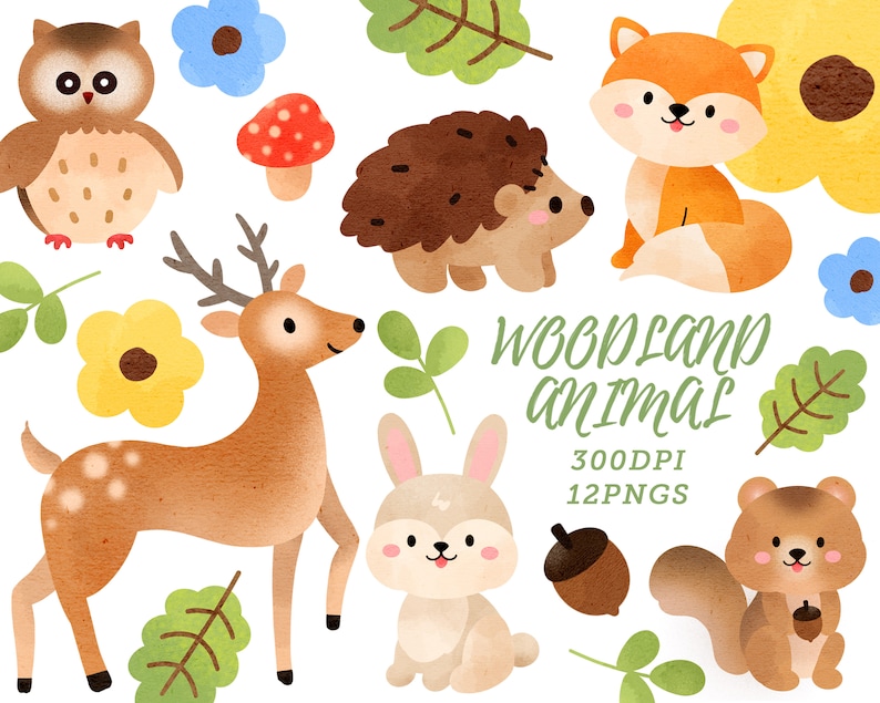 Watercolor Woodland Animals Clipart / Forest Animals Download / Instant ...