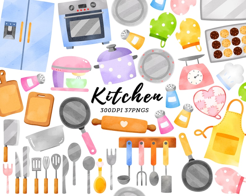 Watercolor Kitchen Clipart / Cooking Clipart / Baking Clipart / Cooking ...