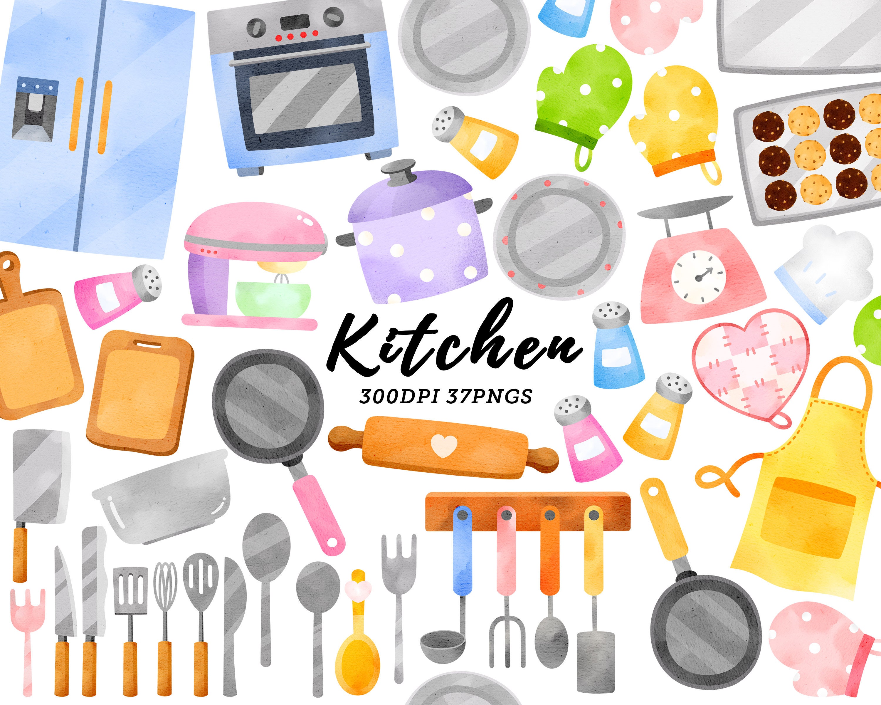 Watercolor Kitchen Clipart / Cooking Clipart / Baking Clipart / Cooking ...