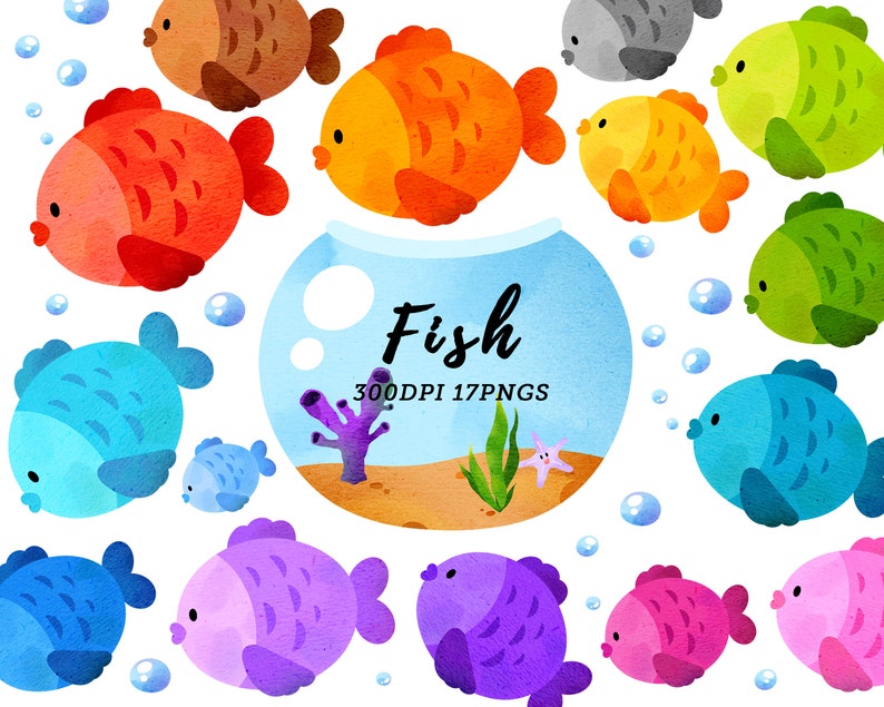 Watercolor Fish Clipart / Fishbowl Clipart / Pet Fish Clipart / Cute ...