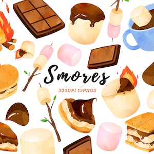 Watercolor Smores Clipart / Marshmallows Clipart / Campfire / Smore's ...