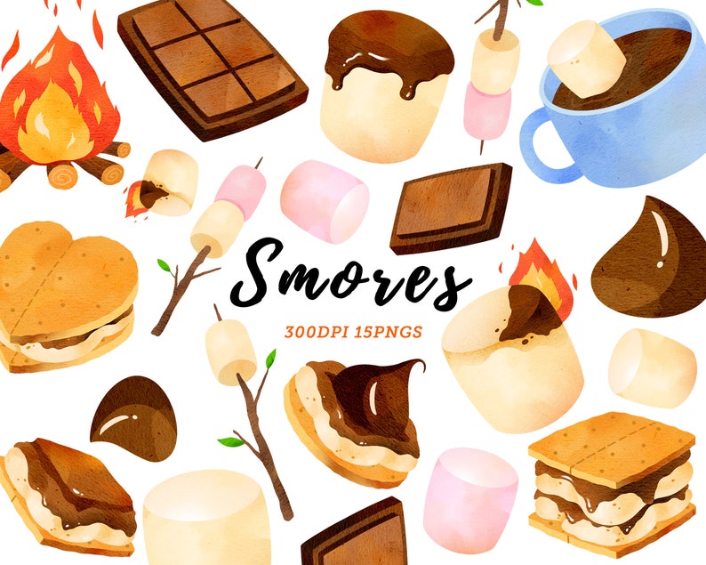 Watercolor Smores Clipart / Marshmallows Clipart / Campfire / Smore's ...