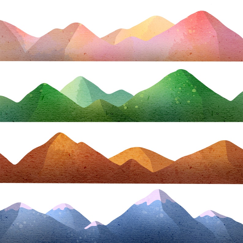 Watercolor Mountain Borders Clipart / Repeatable Pattern Download ...