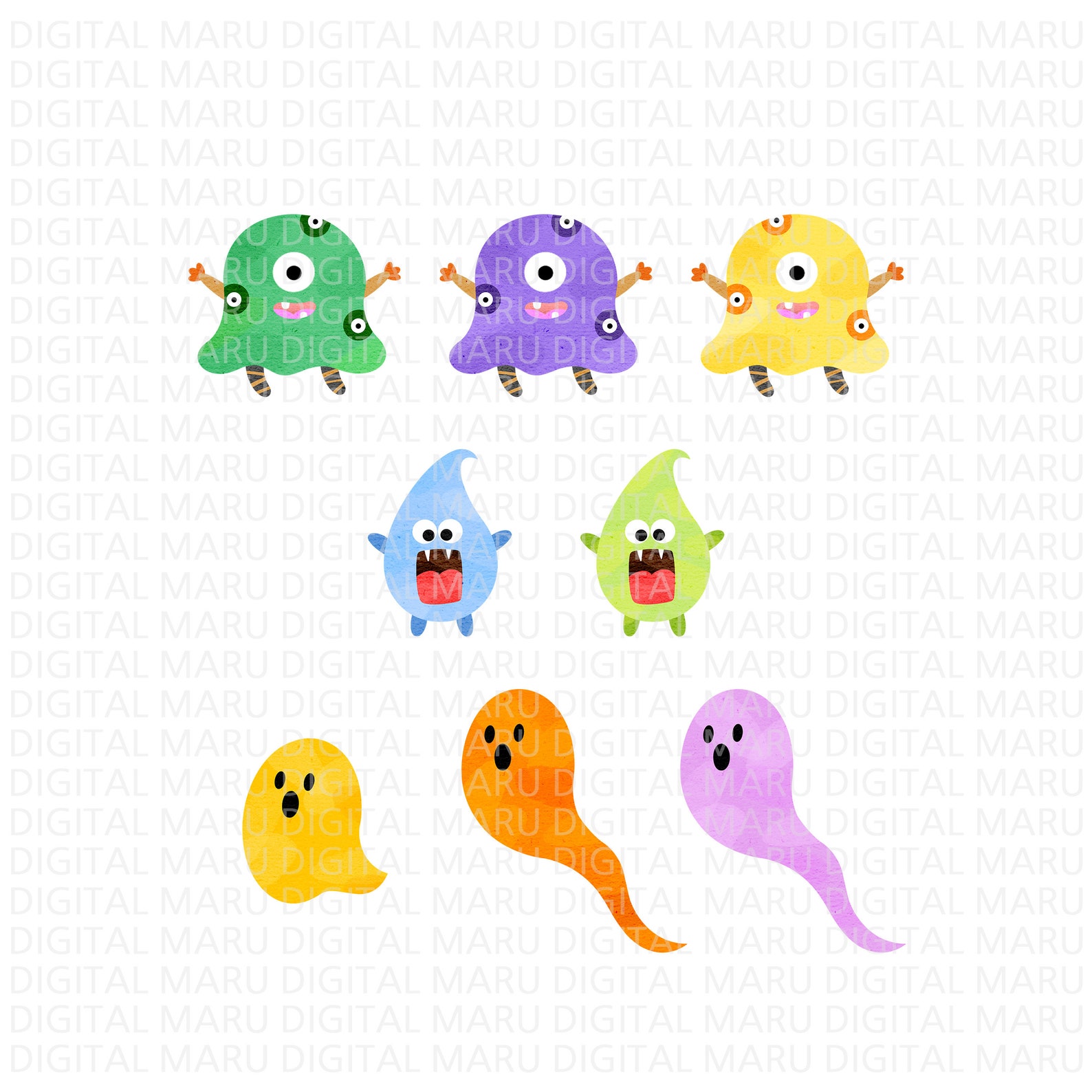Watercolor Monsters Clipart / Cute Monsters Clipart / Halloween Clipart ...