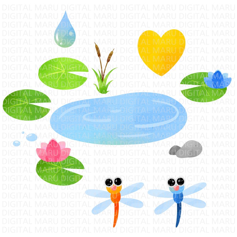 Watercolor Frogs Clipart / Pond Download / Cute Frogs / Dragonfly ...