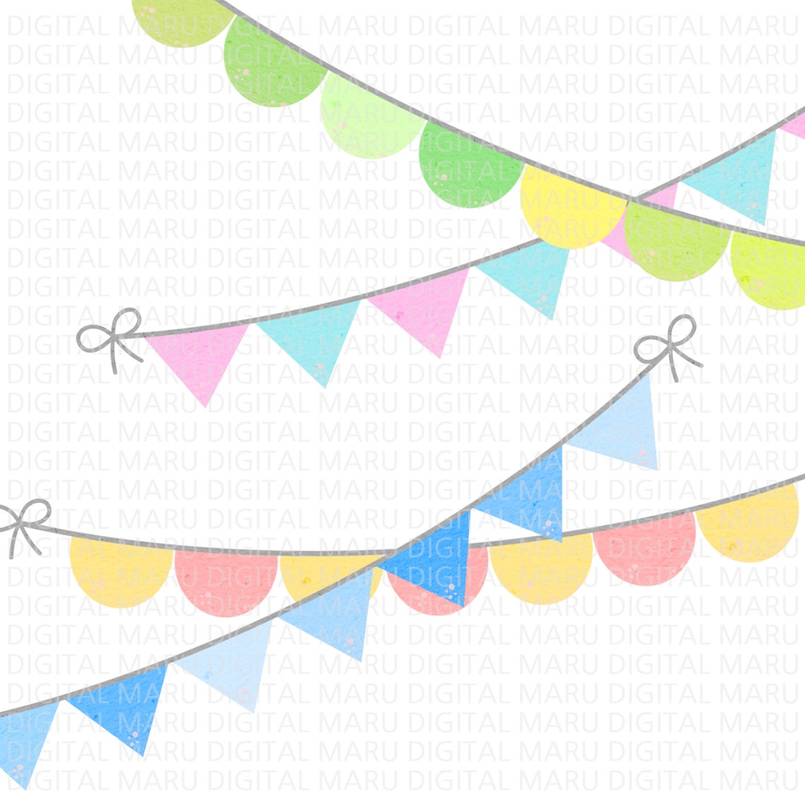 Watercolor Pastel Bunting Clipart / Pastel Banner Download / - Etsy