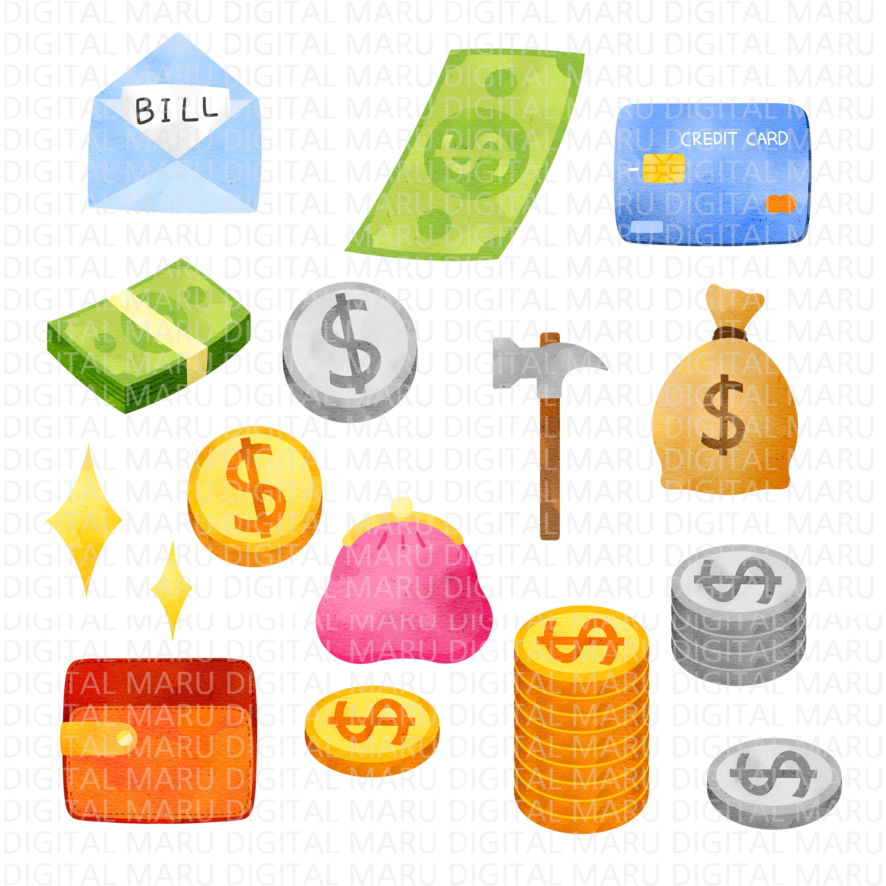 Watercolor Saving Money Clipart / Piggy Bank Clipart / Money Clipart ...