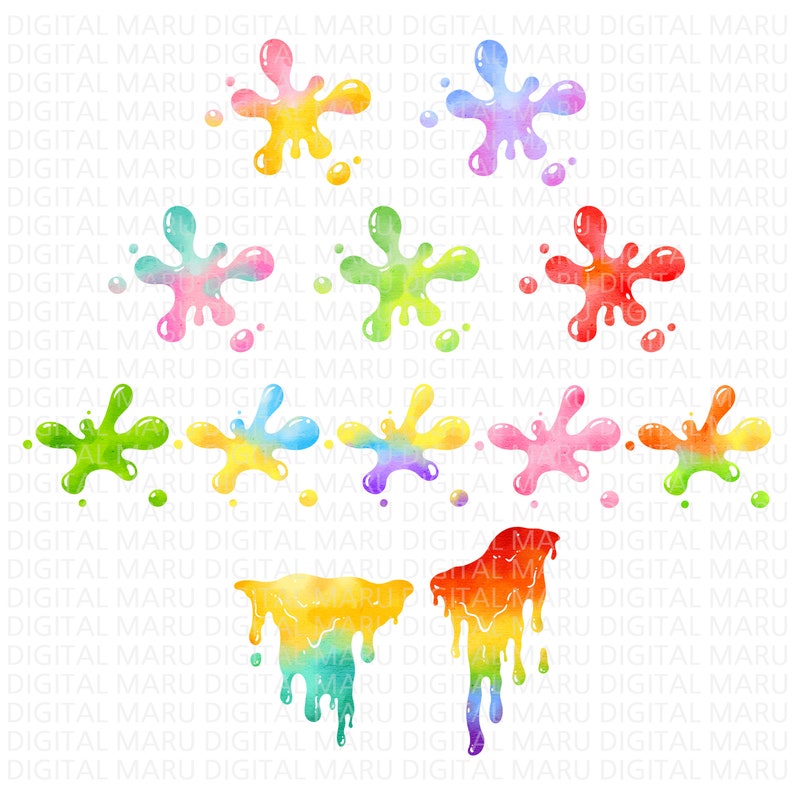 Watercolor Splatter Clipart / Splats Clipart / Rainbow Paint Splashes ...