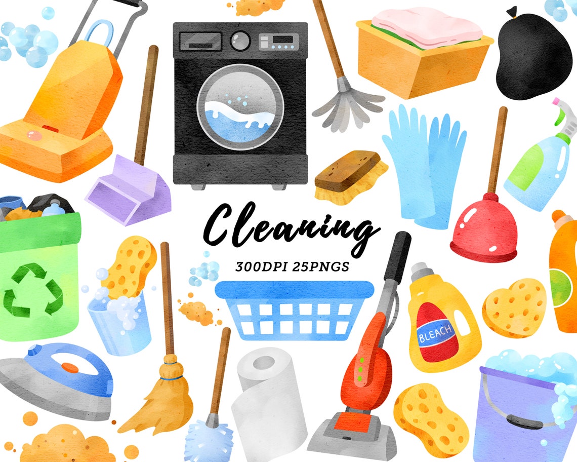 Watercolor Cleaning Clipart / Chores Clipart / Household Chores ...