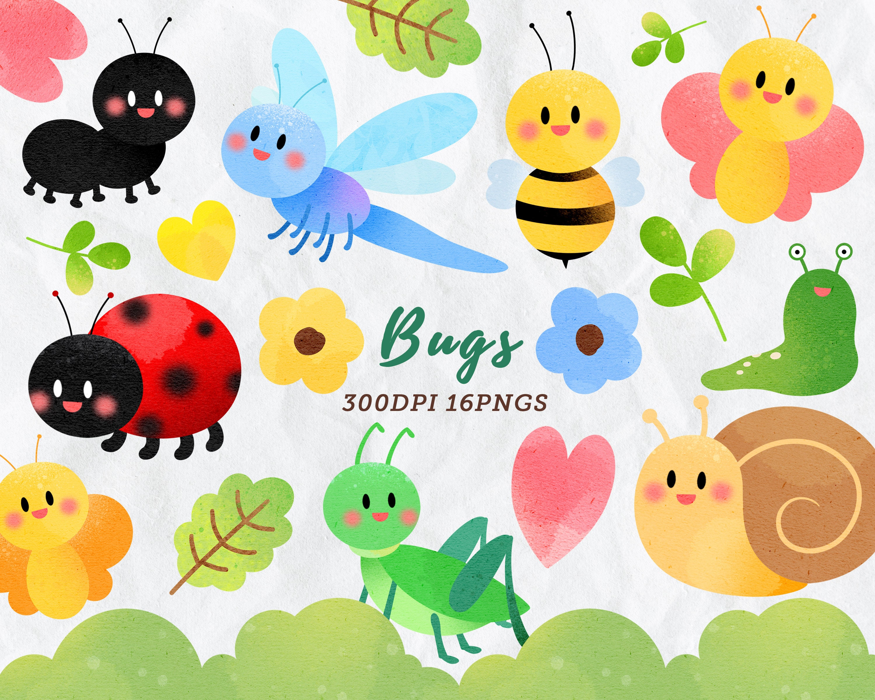 Watercolor Bugs Clipart / Cute Insect Download / Watercolor Cute Snail ...