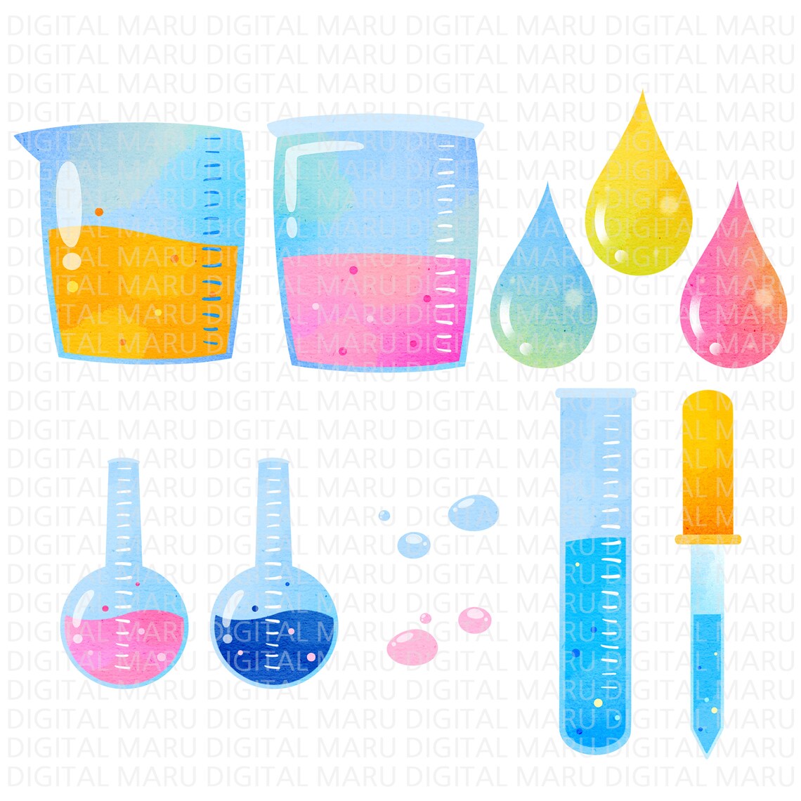 Watercolor Beakers Clipart / Science Clipart Download / Science / Lab ...