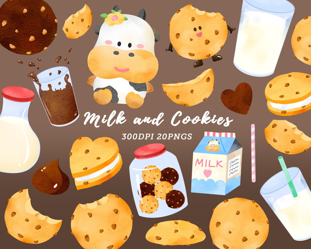Watercolor Milk and Cookies Clipart / Chocolate Chip Cookie Clip Art ...