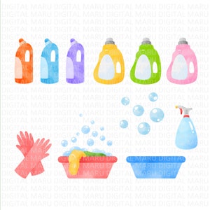 Watercolor Laundry Clipart / Cleaning Clipart / Washing Machine Clipart ...
