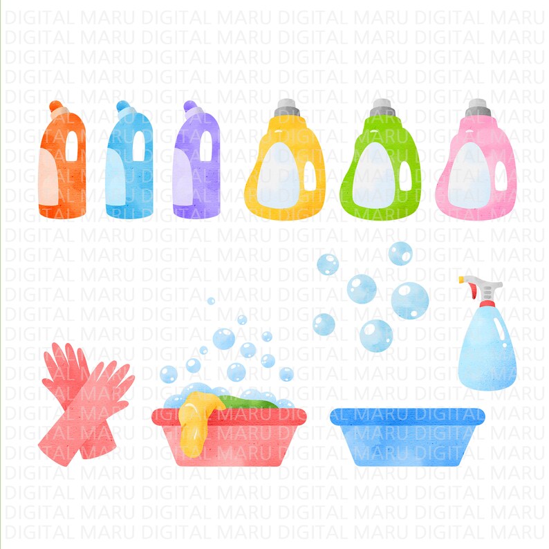 Watercolor Laundry Clipart / Cleaning Clipart / Washing Machine Clipart ...