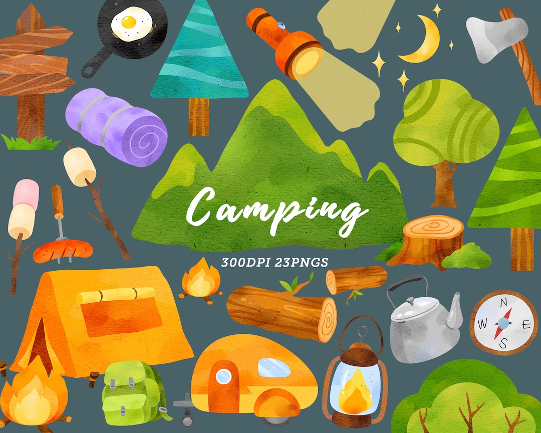 Watercolor Camping Clipart / Camping Clip Art / Travel Clipart ...