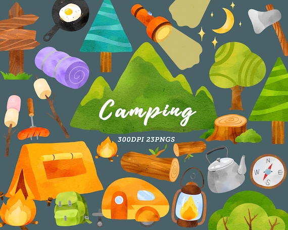 Watercolor Camping Clipart / Camping Clip Art / Travel Clipart - Etsy
