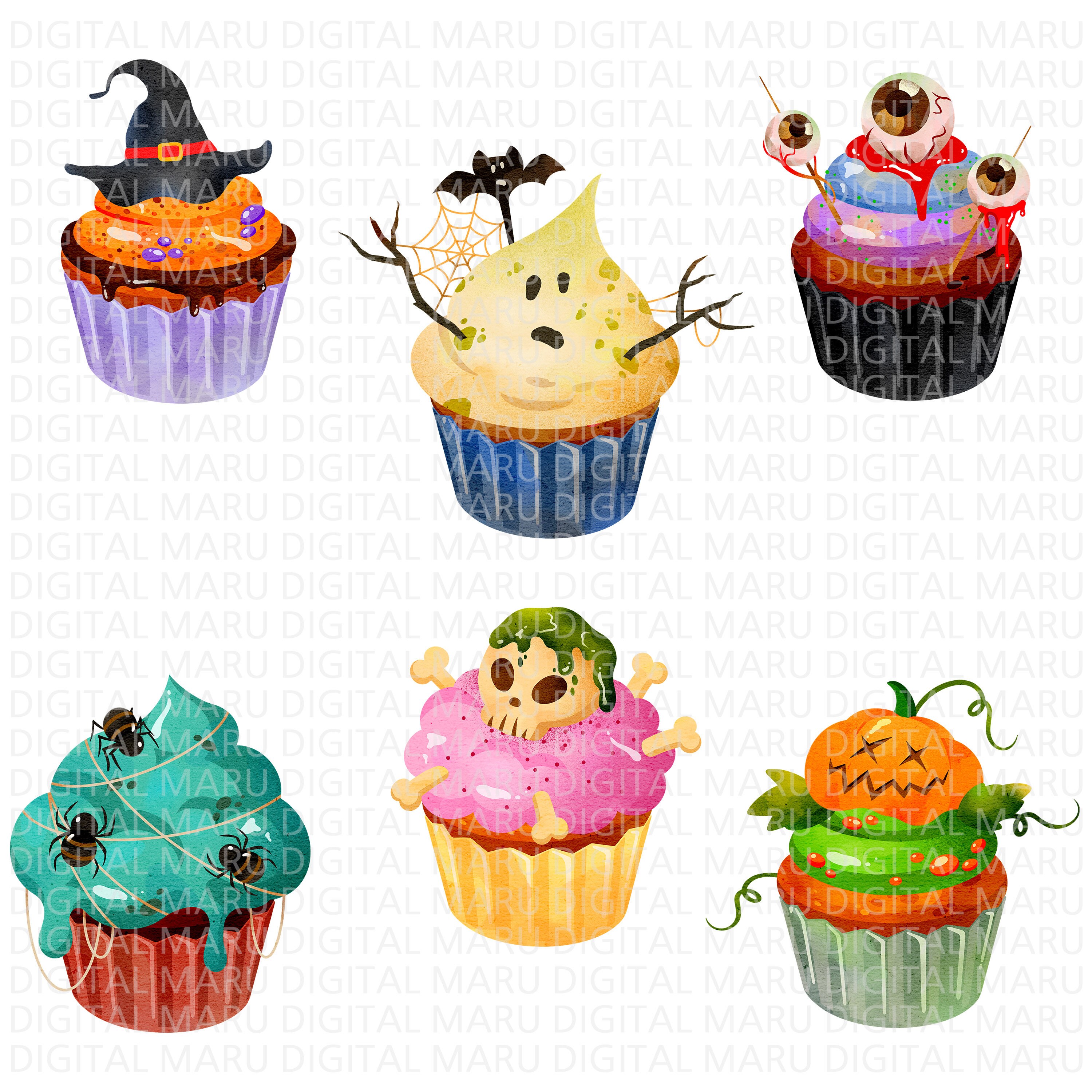 Watercolor Halloween Cupcakes Clipart / Halloween Sweets Clip Art ...