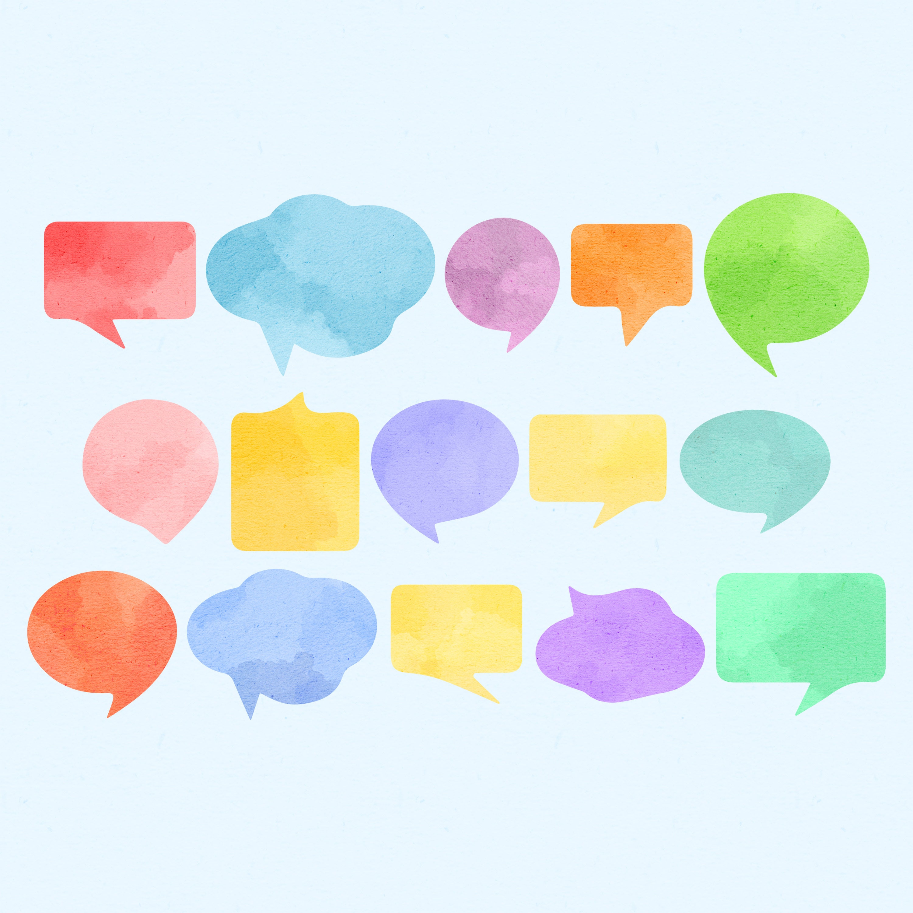 Watercolor Speech Bubbles / Speech Bubble Download / Speech Clip Art ...