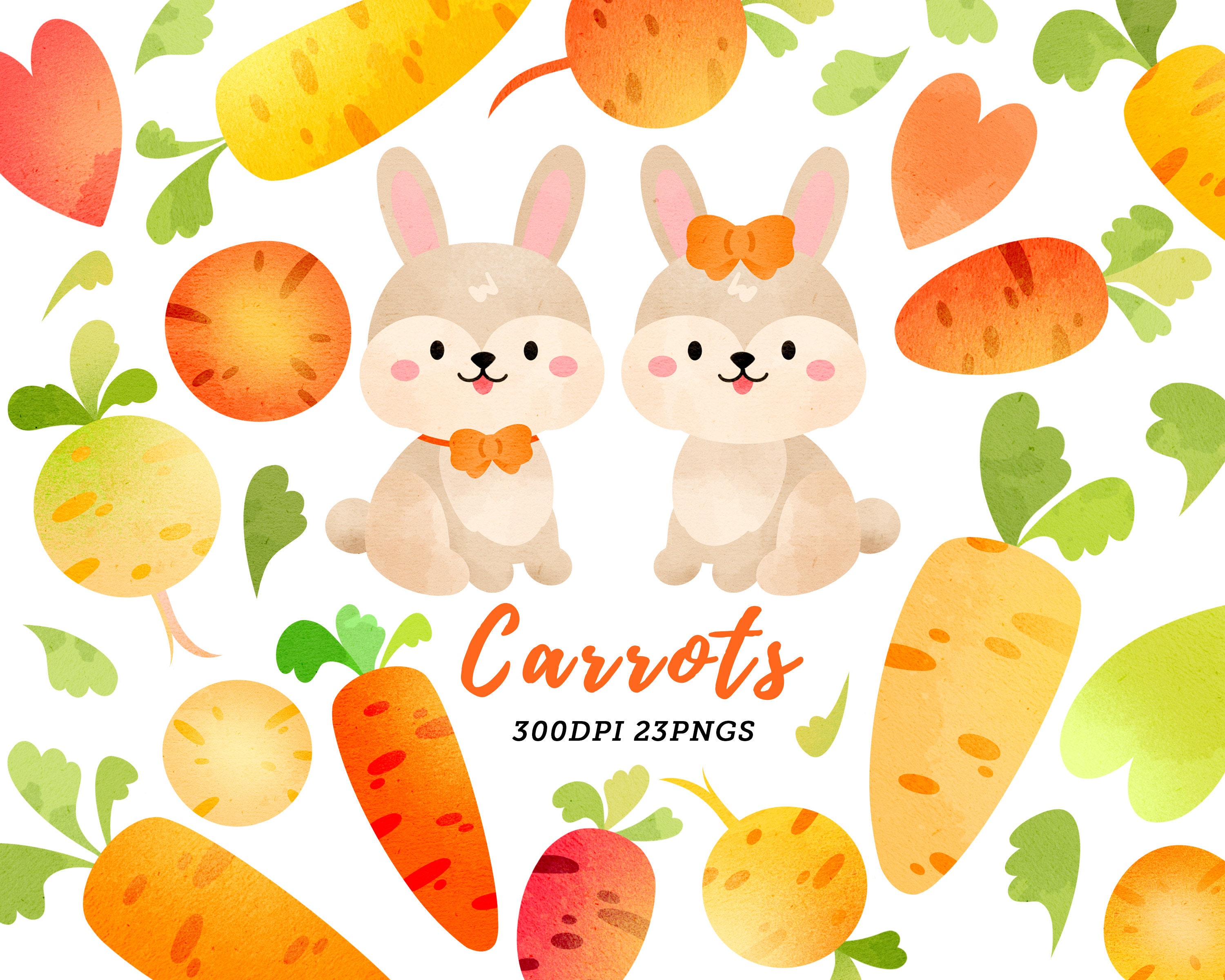 Watercolor Carrots Clipart / Cute Rabbit Graphics / Veggies Watercolor ...